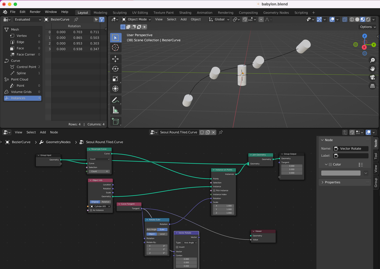 Rotate points along curve tangent